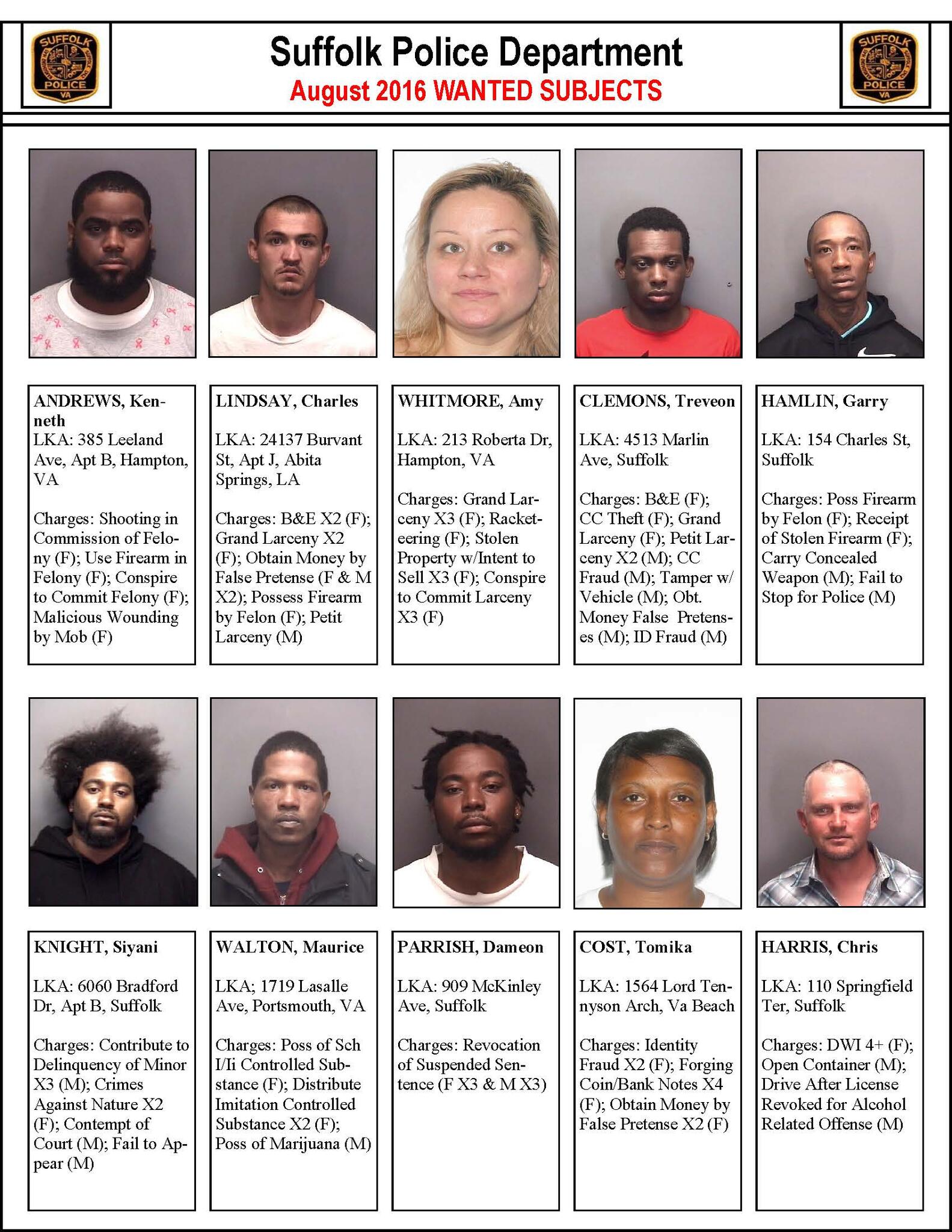 Suffolk's Most Wanted for August 2016 (Suffolk Police Department ...