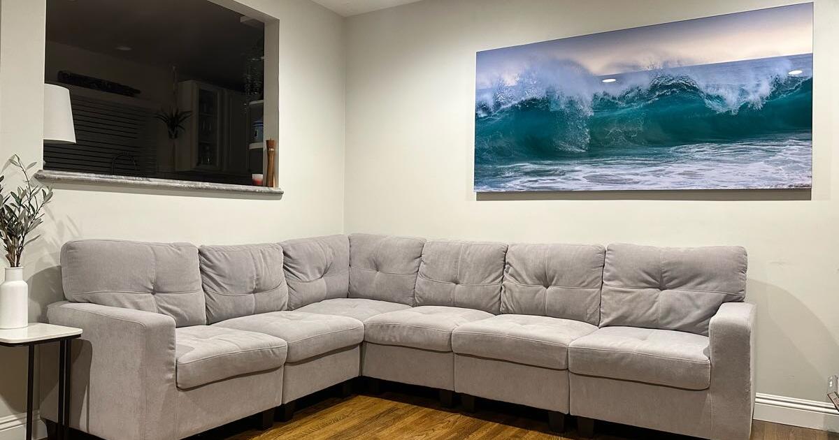 Flesser Velvet Fabric Modular Sectional Sofa Set 6 Seats L-Shape Sofa ...