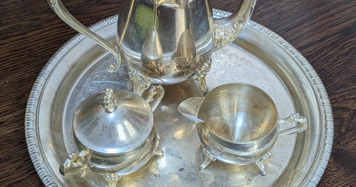 Metal Tea Set with Tray, Teapot, Sugar Bowl, Creamer for $10 in ...