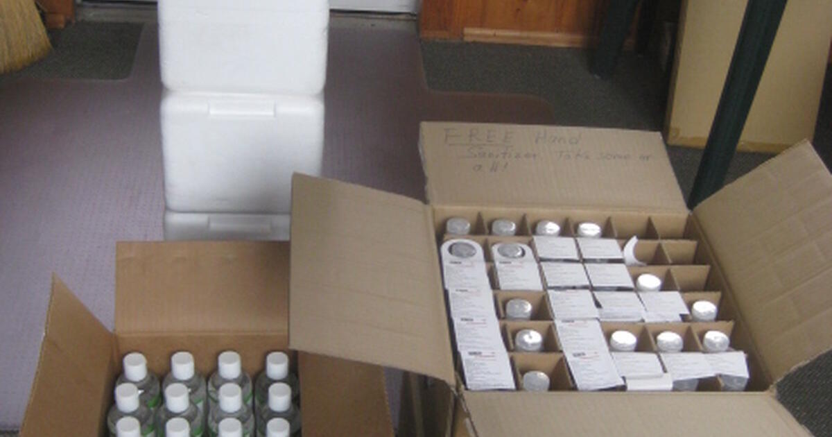 3 cases hand sanitizer, 4 small styro coolers, 4 ice packs for Free in ...