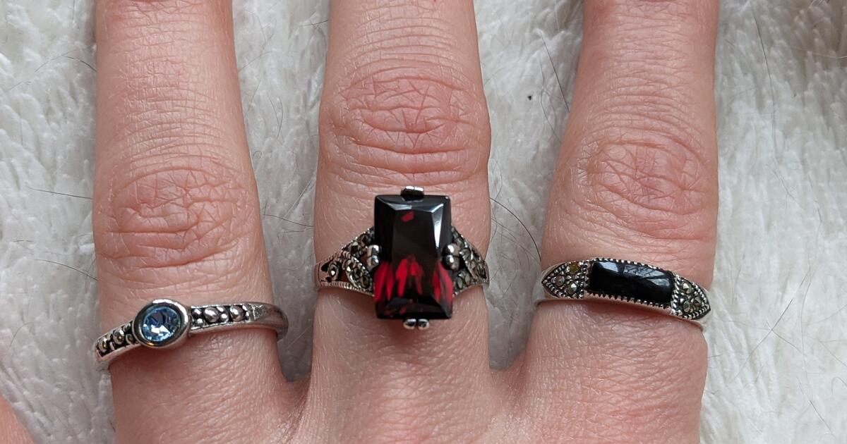 3 rings marcasite black onyx sterling silver red & blue stones for $25 ...