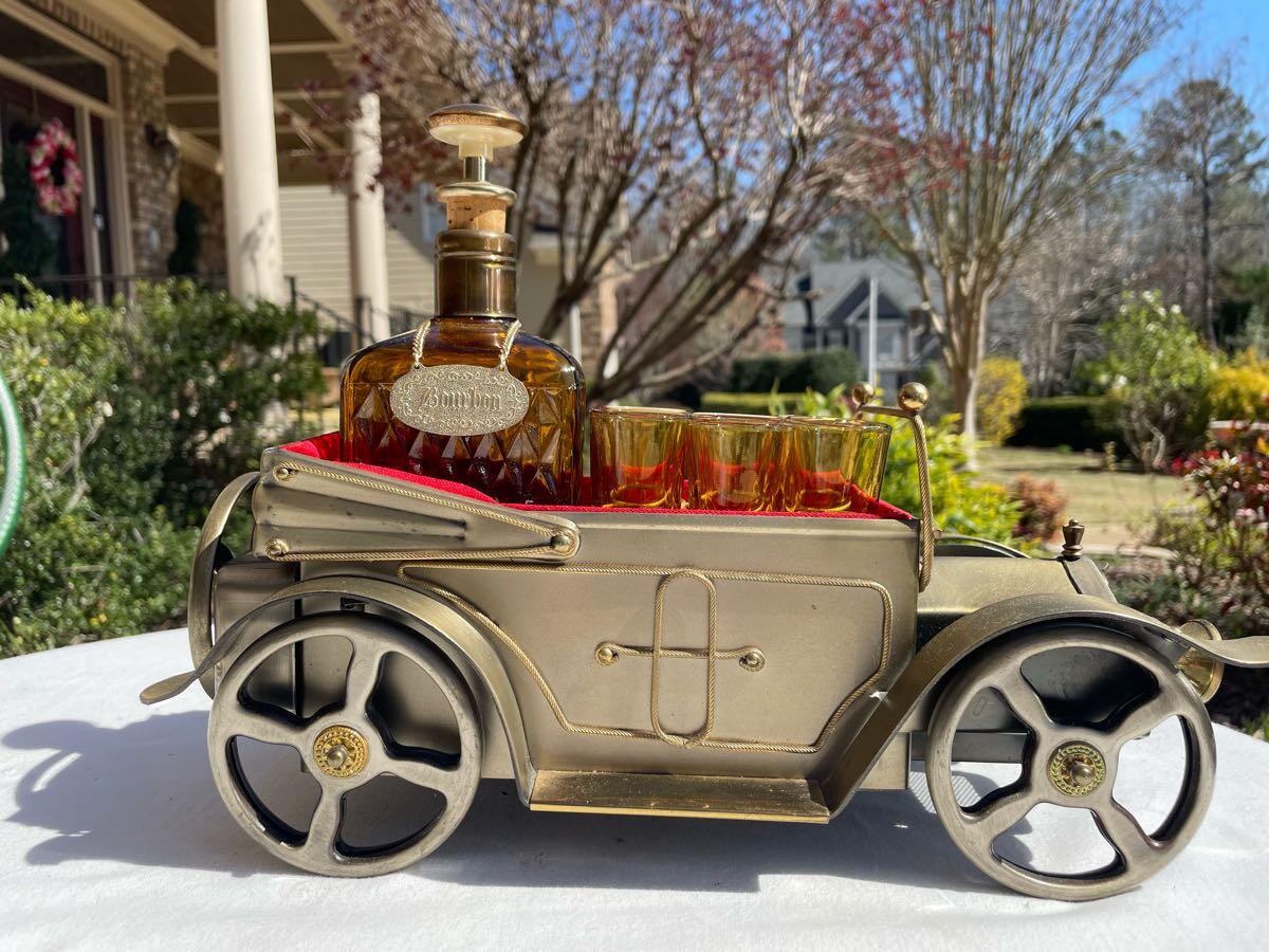 Vintage Barware Ford Model-T Bar Car Music Box Liquor Decanter 6 Shot ...