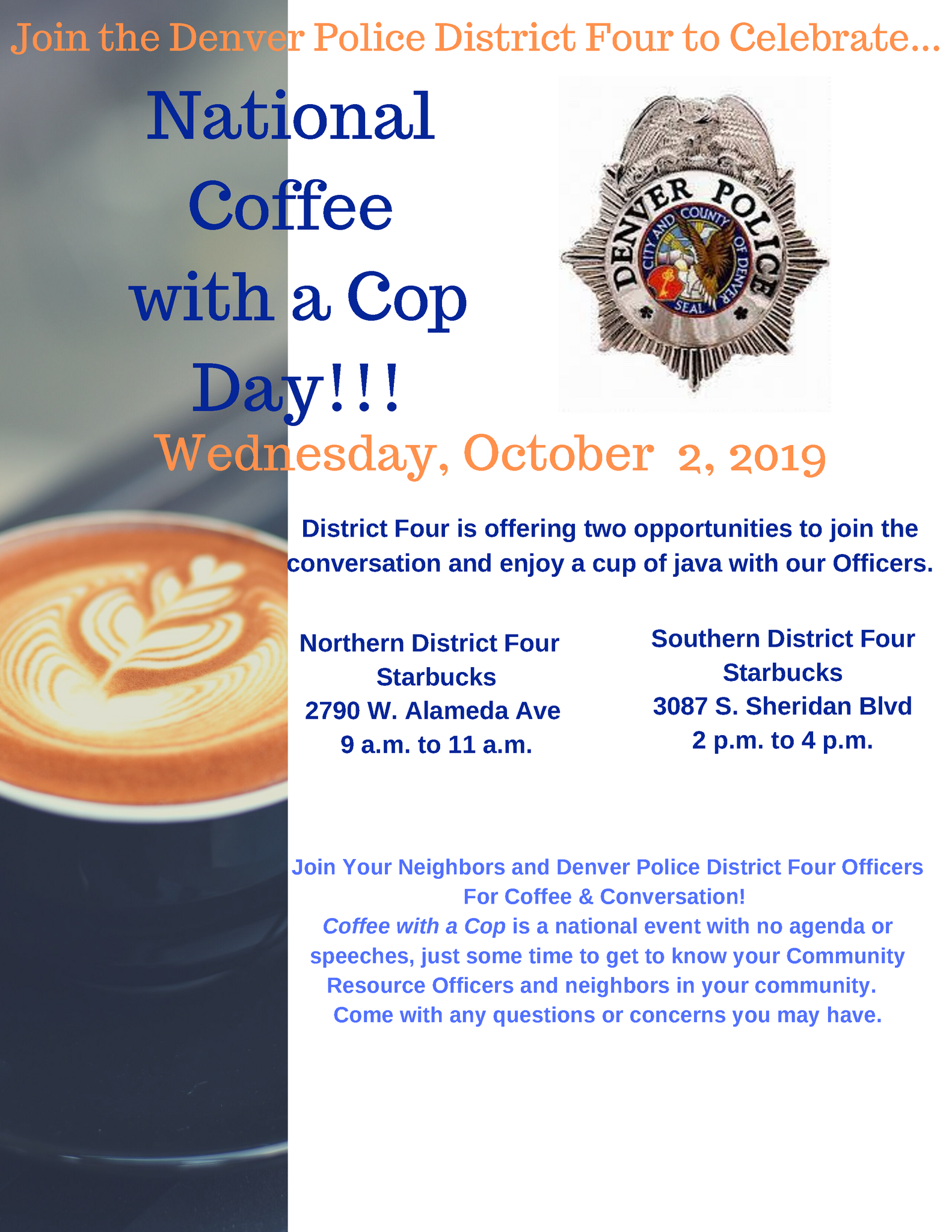 National Coffee with a Cop Day!!! (Denver Police Department) — Nextdoor ...