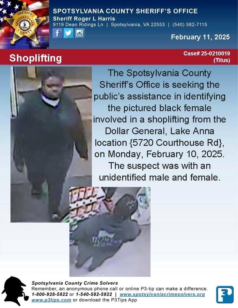 An anonymous tip through our P3 system may result in a financial reward. (Spotsylvania Sheriff's ...