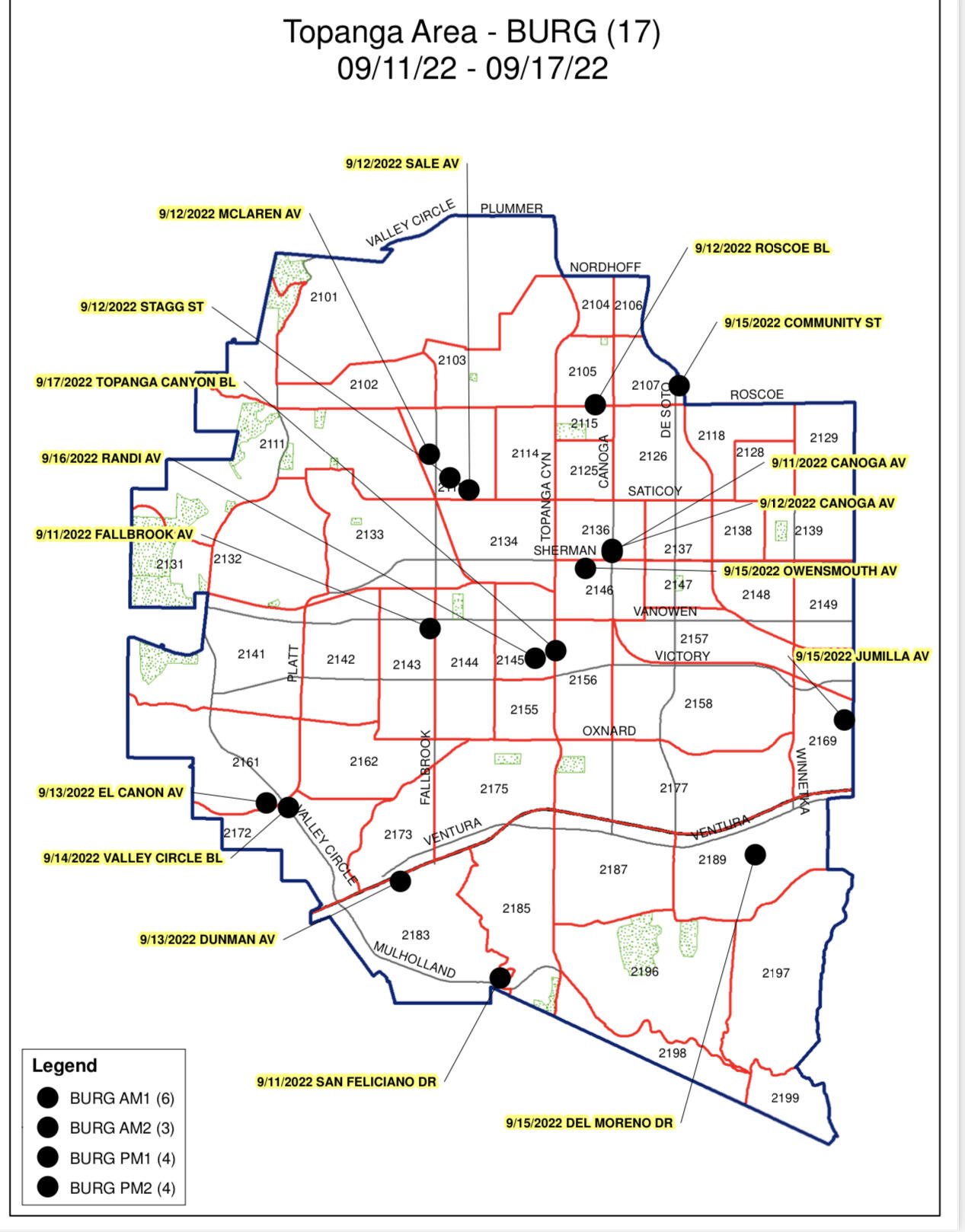 LAPD TOPANGA DIVISION WEEKLY CRIME MAPS (Los Angeles Police Department ...