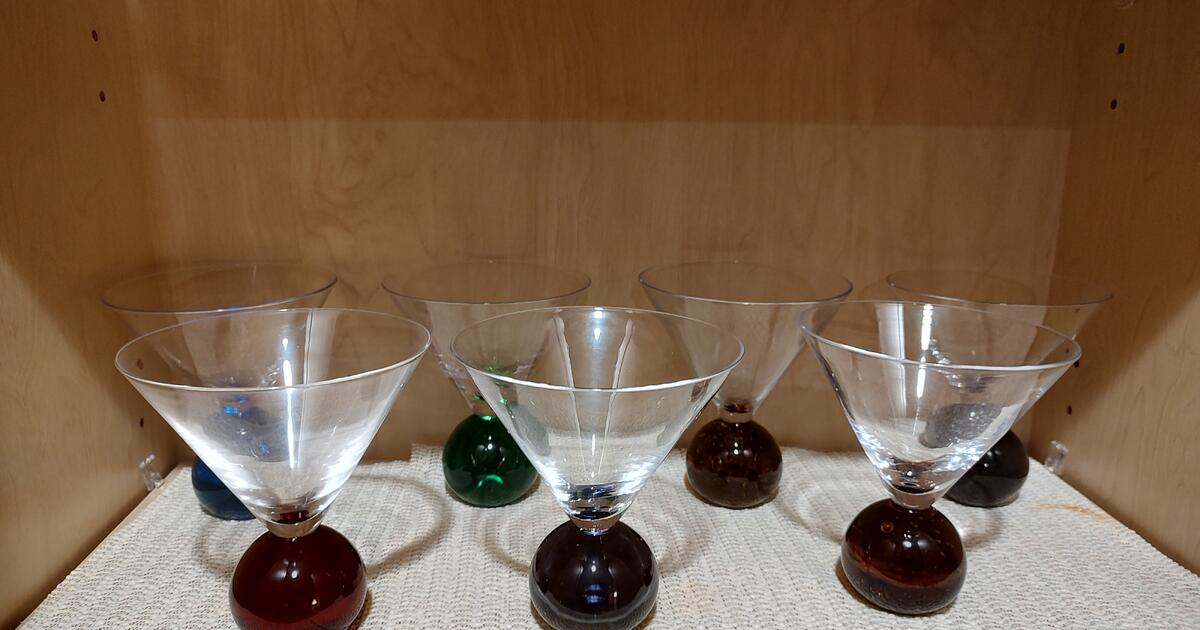 SEVEN VINTAGE COSMO MARGARITA-MARTINI-FROZEN DRINK GLASSES BULB BOTTOM ...