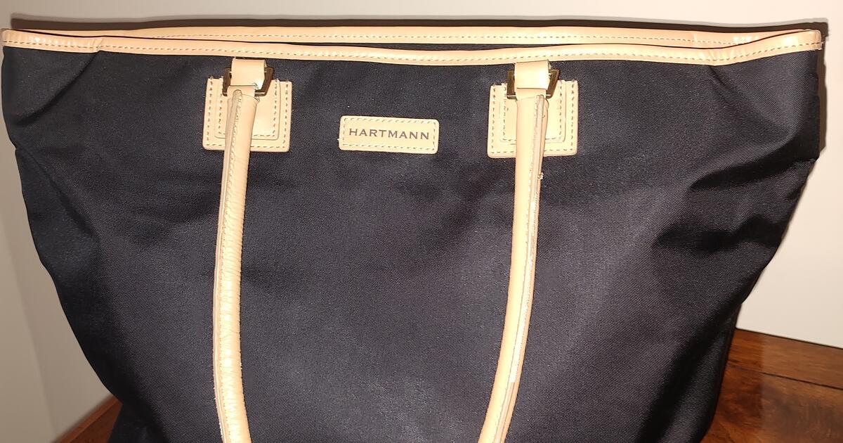 HARTMANN ZIP TOTE-PURSE BLACK NYLON WALNUT LEATHER TRIM 19W x12H x 6D ...