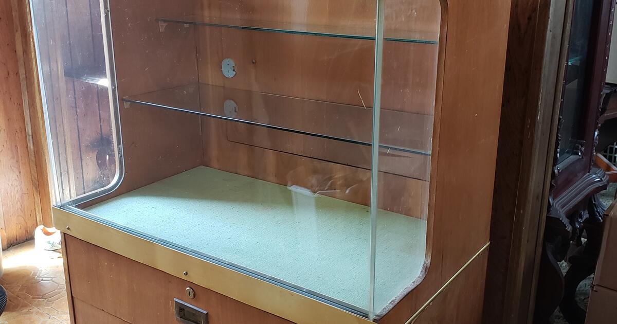 Vintage Wood and Glass Retail Display Cabinet with Storage for $90 in ...