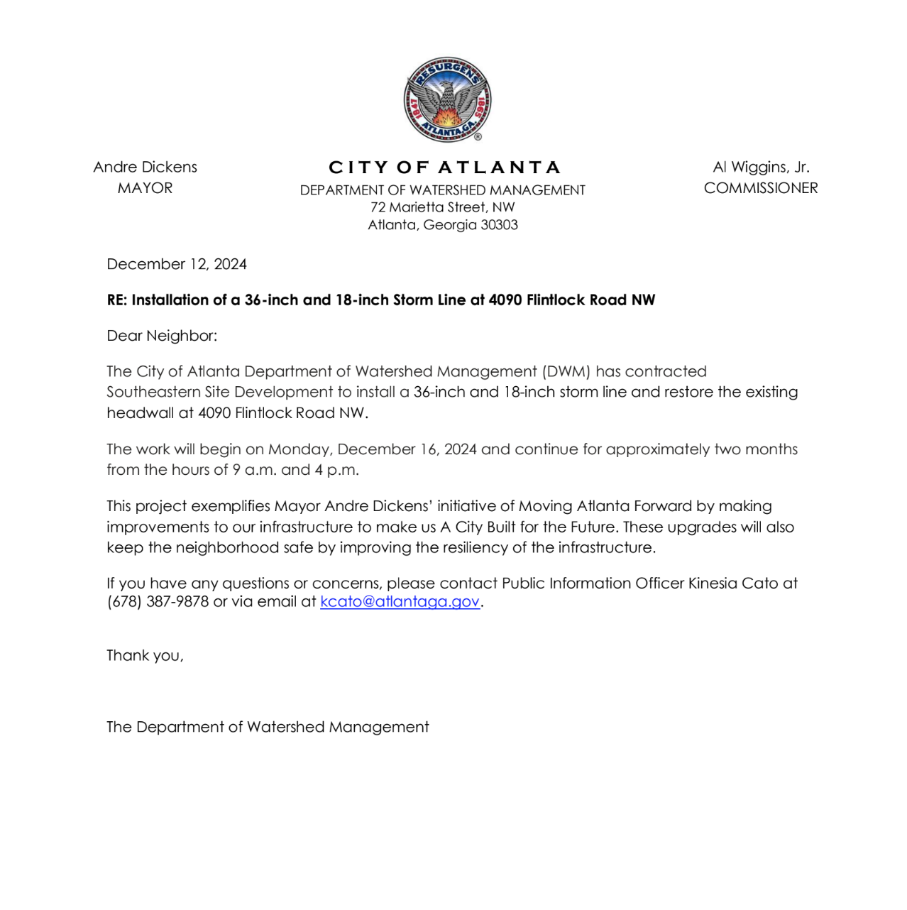 Installation of a 36-inch and 18-inch Storm Line at 4090 Flintlock Road ...