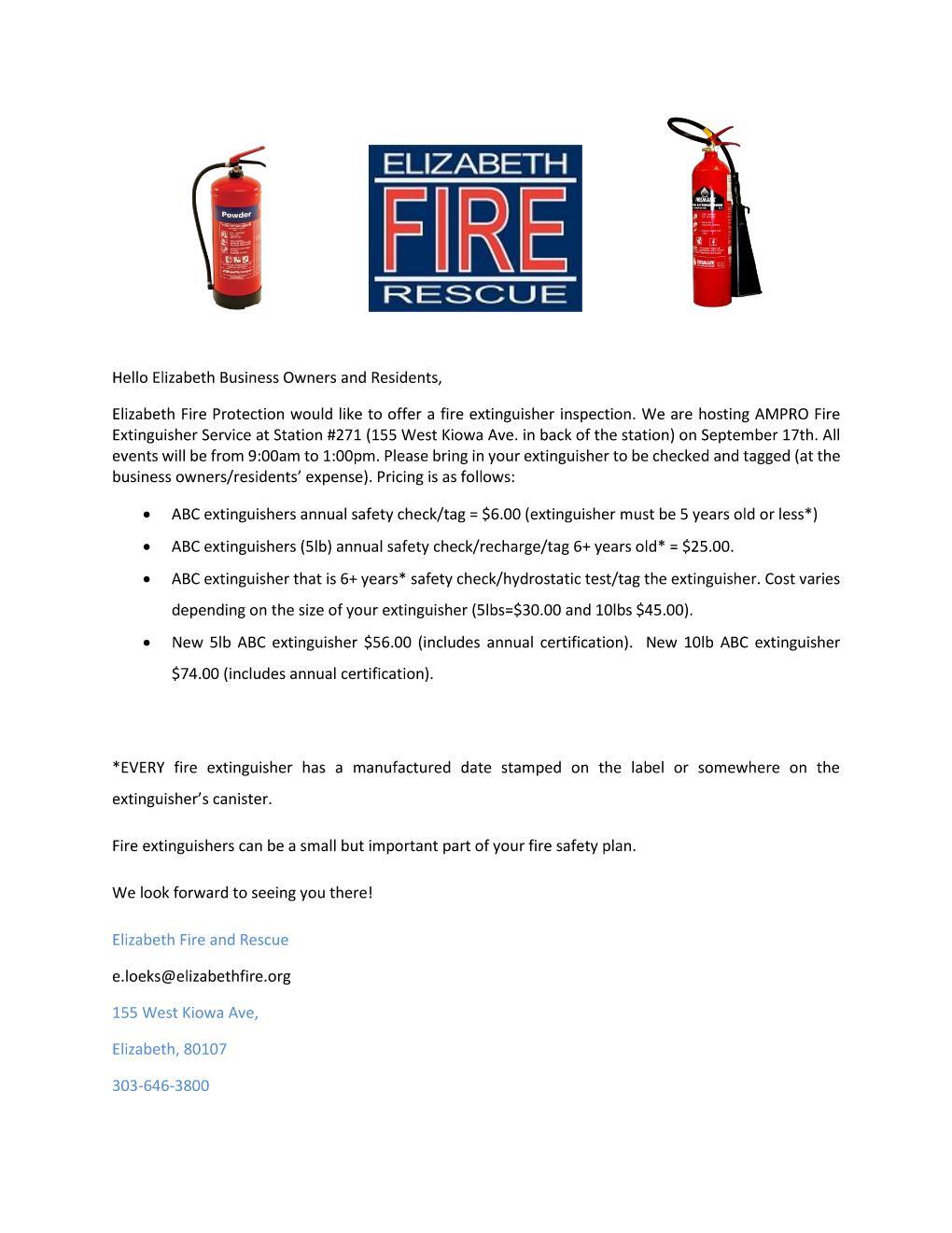 Last Fire Extinguisher Inspection Event this Friday Sept. 17th ...