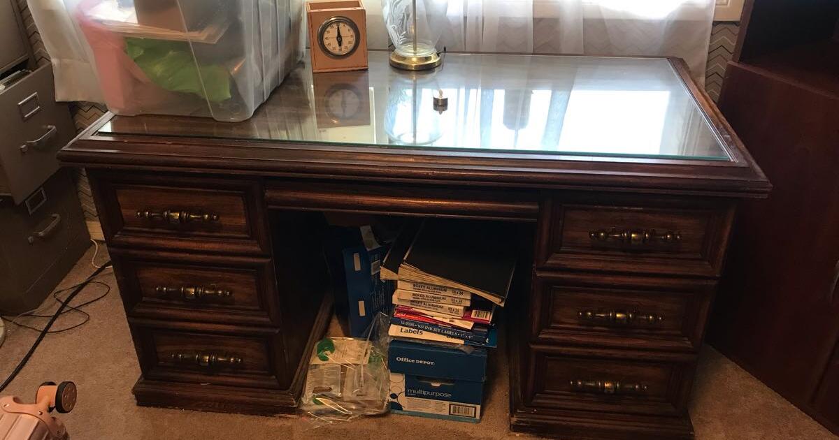 Medium size desk with glass top. Free. In great shape for Free in ...