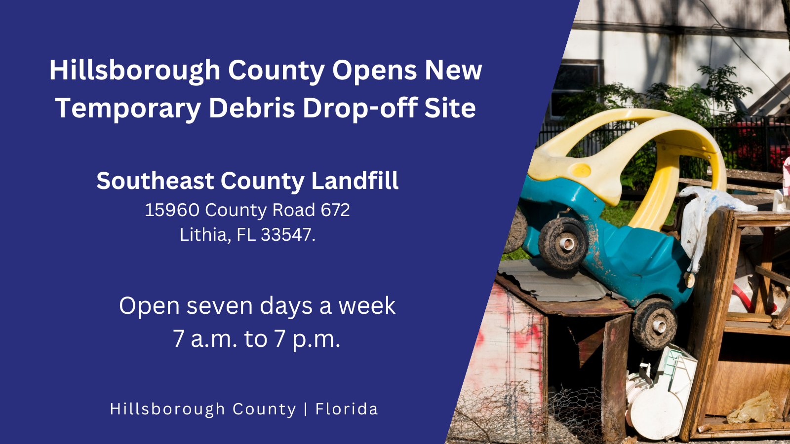 A new temporary debris drop-off site is located at the Southeast County ...