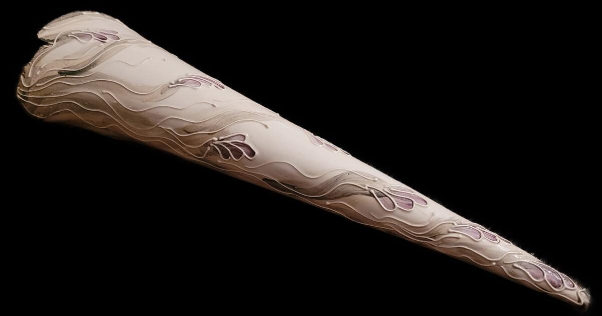 Gorgeous Hand Rolled Embellished Purple and White Ceramic Horn, Signed ...