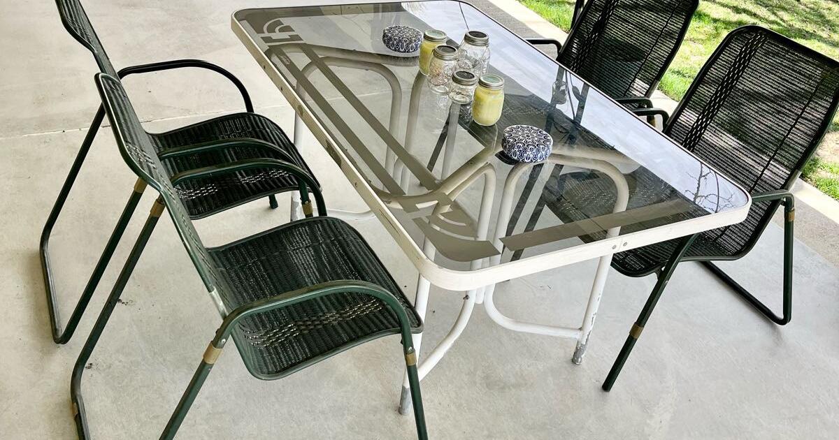 FREE Patio Table, 4 Green Wicker Patio Chairs $20 ea for Free in ...