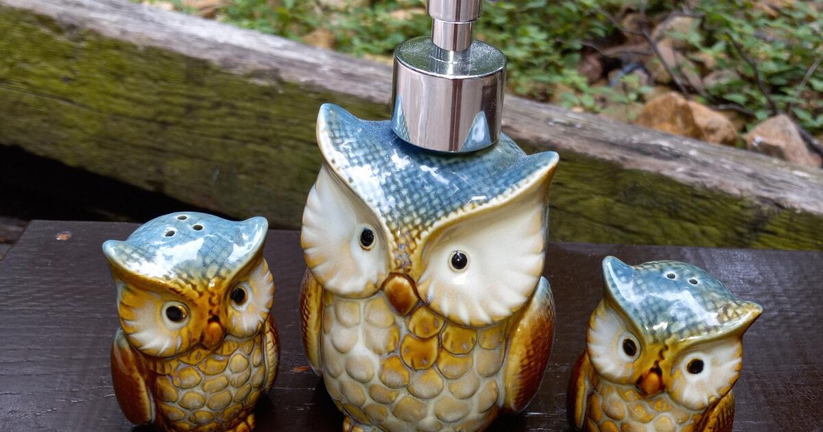Teal Ceramic Owl Soap Dispenser & Salt/Pepper Shakers Set (Shipping ...