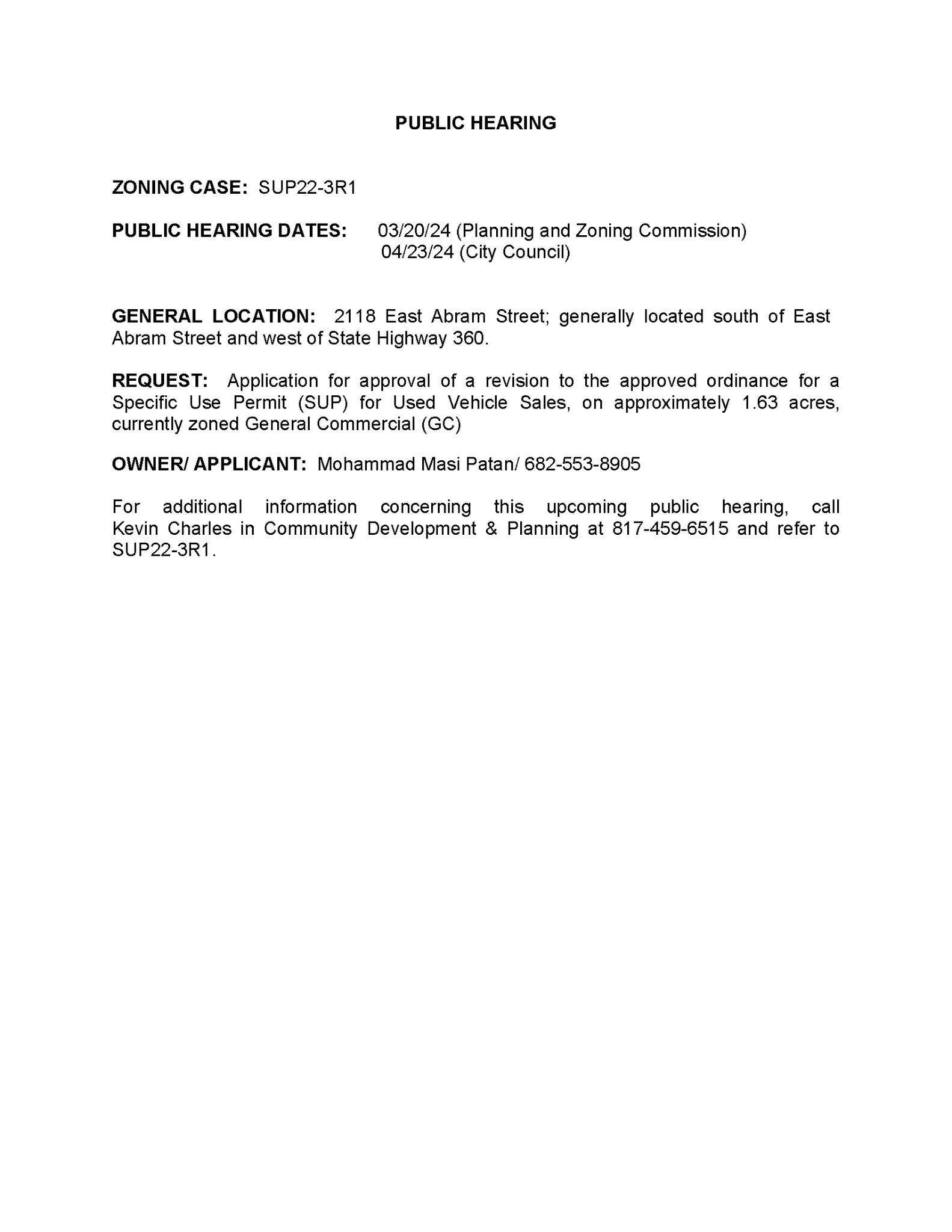 PUBLIC HEARING | ZONING CASE: SUP22-3R1 (City of Arlington) — Nextdoor ...