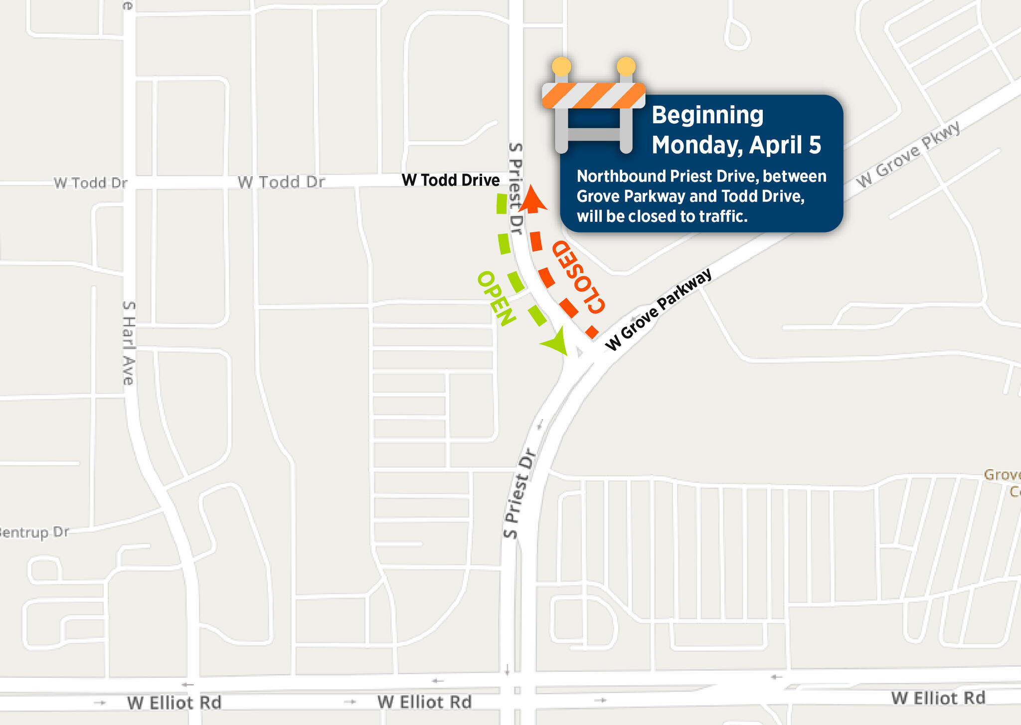 April 5: construction begins on Grove Parkway and Priest Drive ...