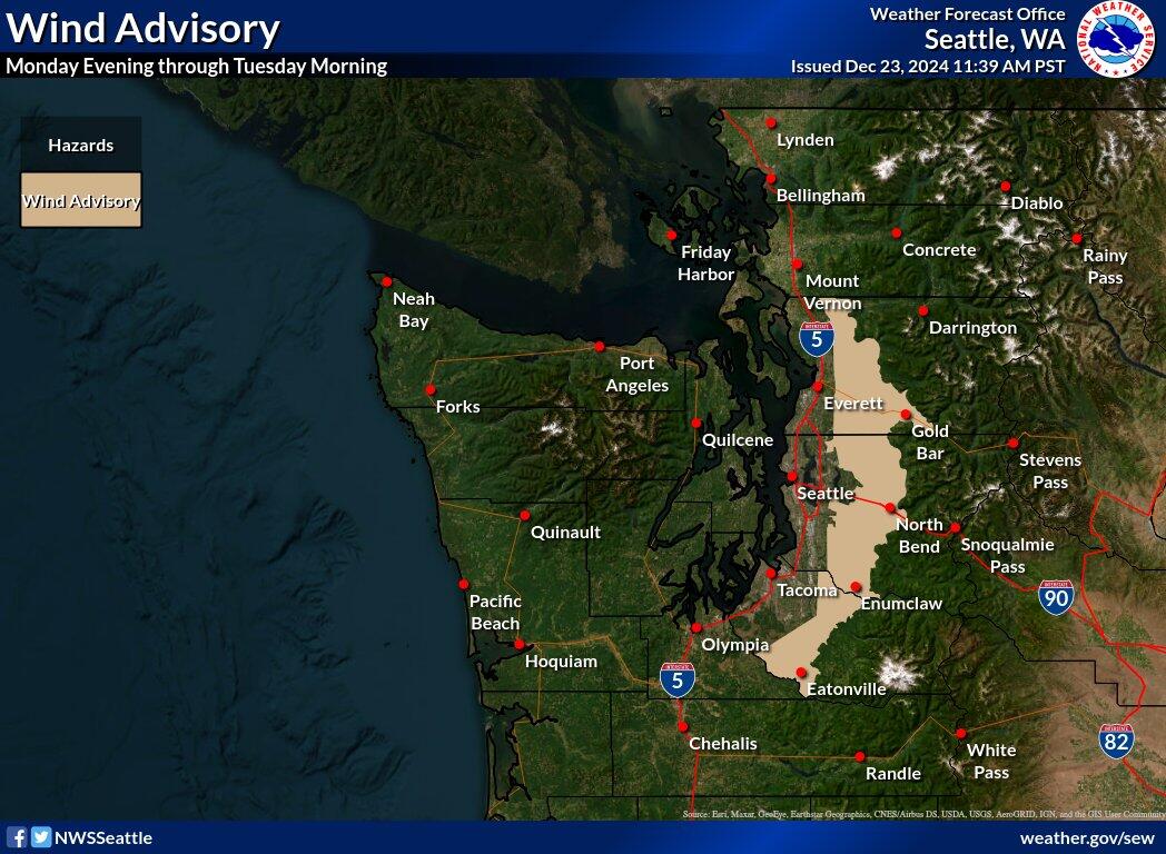 The National Weather Service Seattle Washington has issued a Wind ...