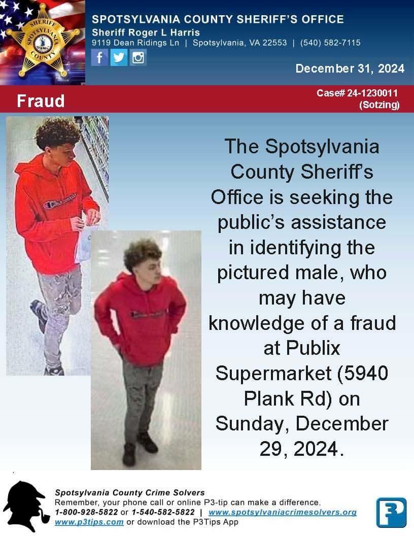An anonymous tip through our P3 system may result in a financial reward. (Spotsylvania Sheriff's ...