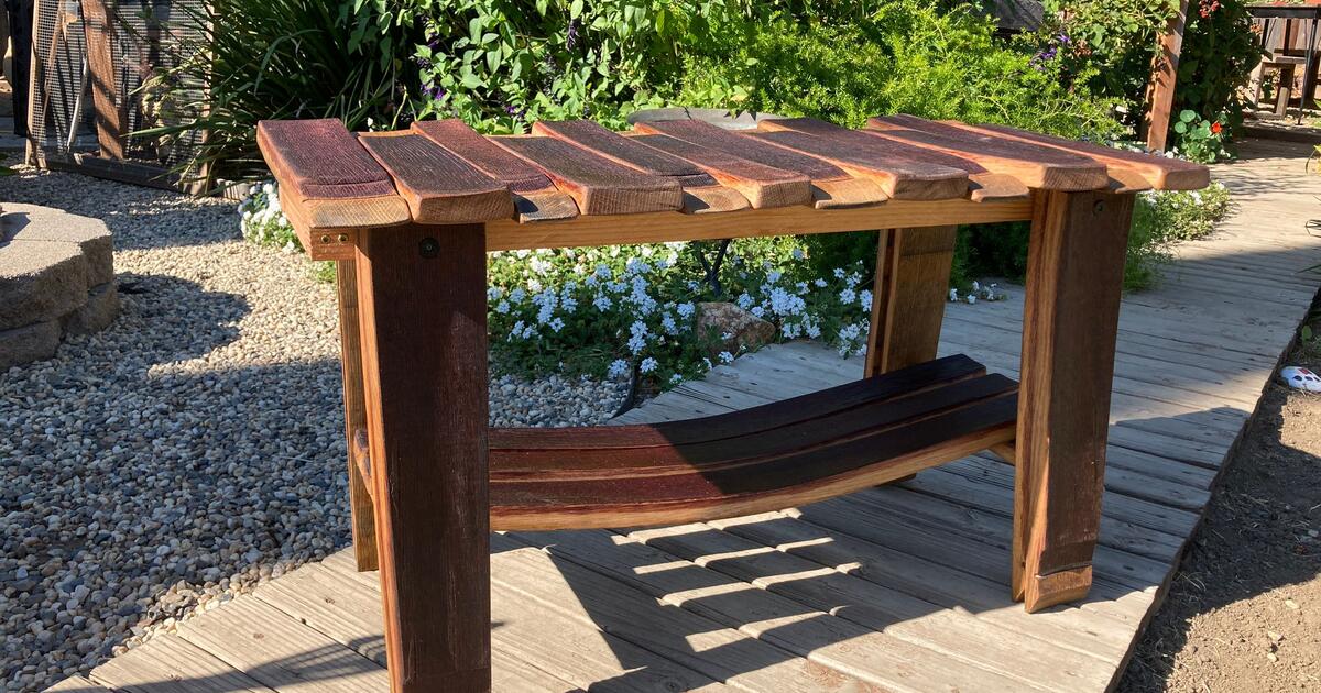 Handcrafted wine barrel bench with storage shelf for $200 in Napa, CA ...