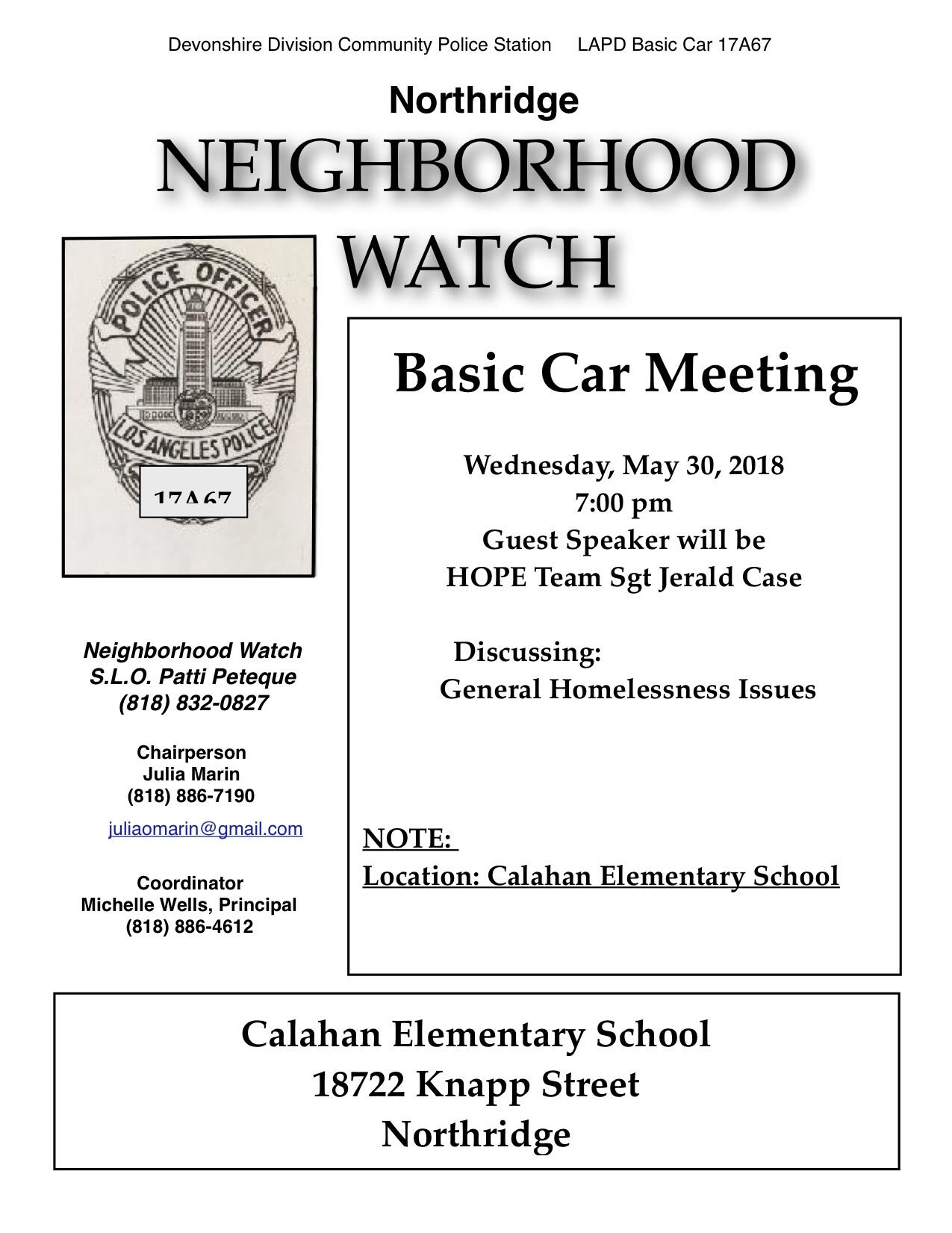 TONIGHT-Neighborhood Watch Meeting Basic Car A67- Senior Lead Officer ...