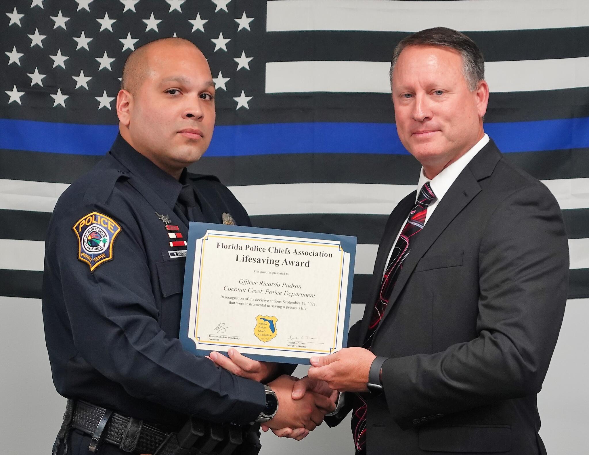Officer Padron wins FPCA Life Saving Award (Coconut Creek Police ...