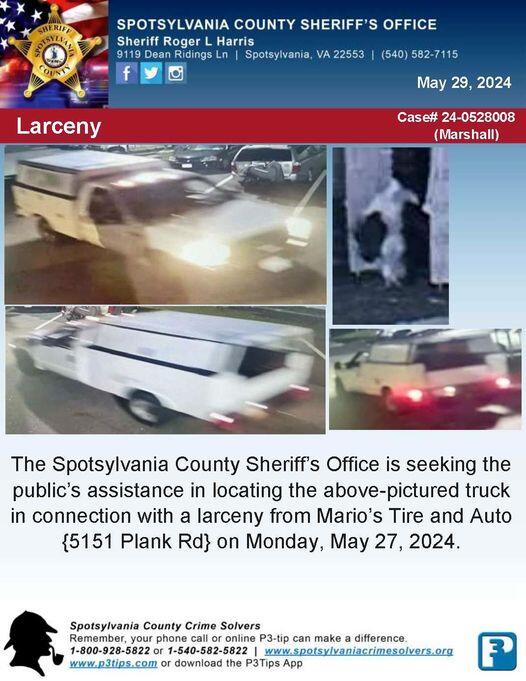 An anonymous tip through our P3 system may result in a financial reward. (Spotsylvania Sheriff's ...