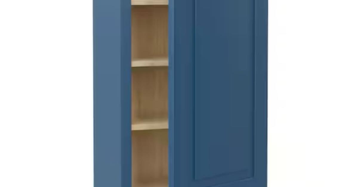 Grayson Mythic Blue Plywood Shaker Wall Kitchen Cabinet Soft Close 18 ...
