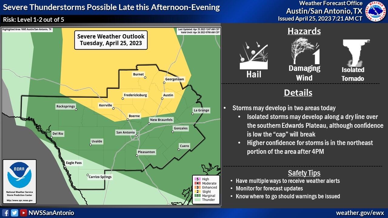 The National Weather Service Austin/San Antonio is forecasting possible ... The National Weather Service Austin/San Antonio is forecasting possible ...