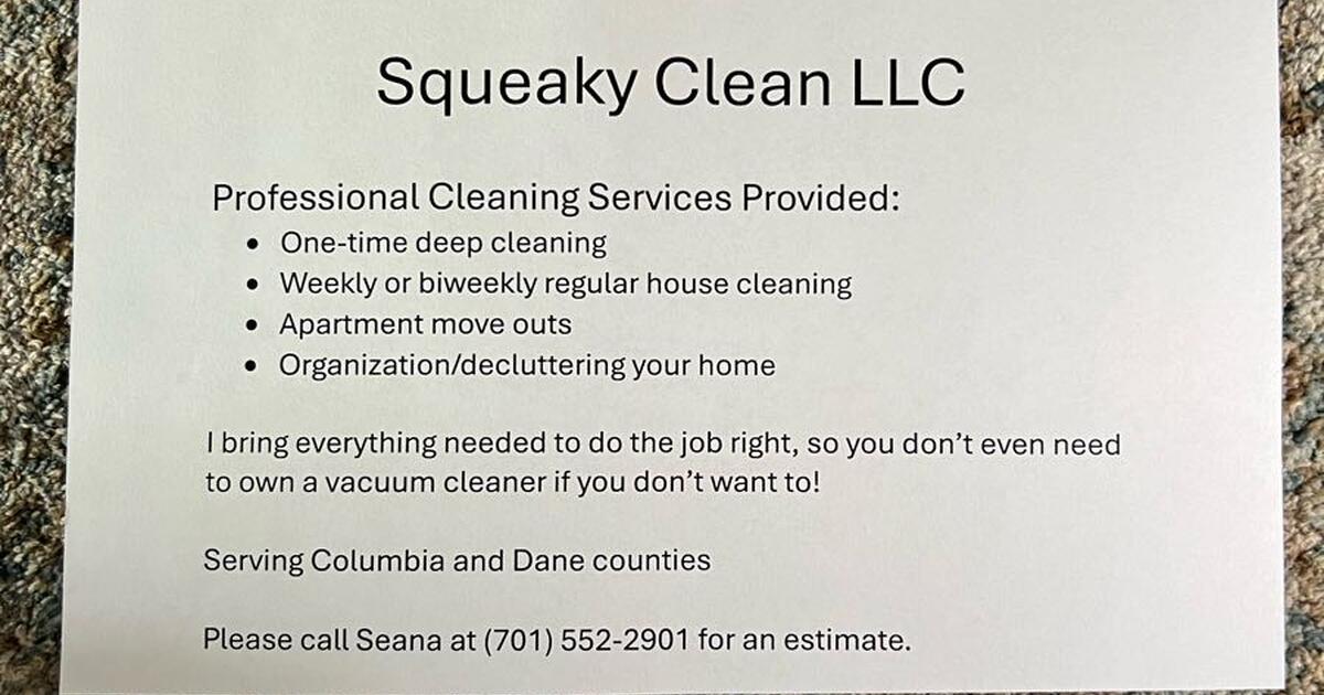 Squeaky Clean LLC - Professional Cleaning Services for $50 in Portage, WI | For Sale & Free ...