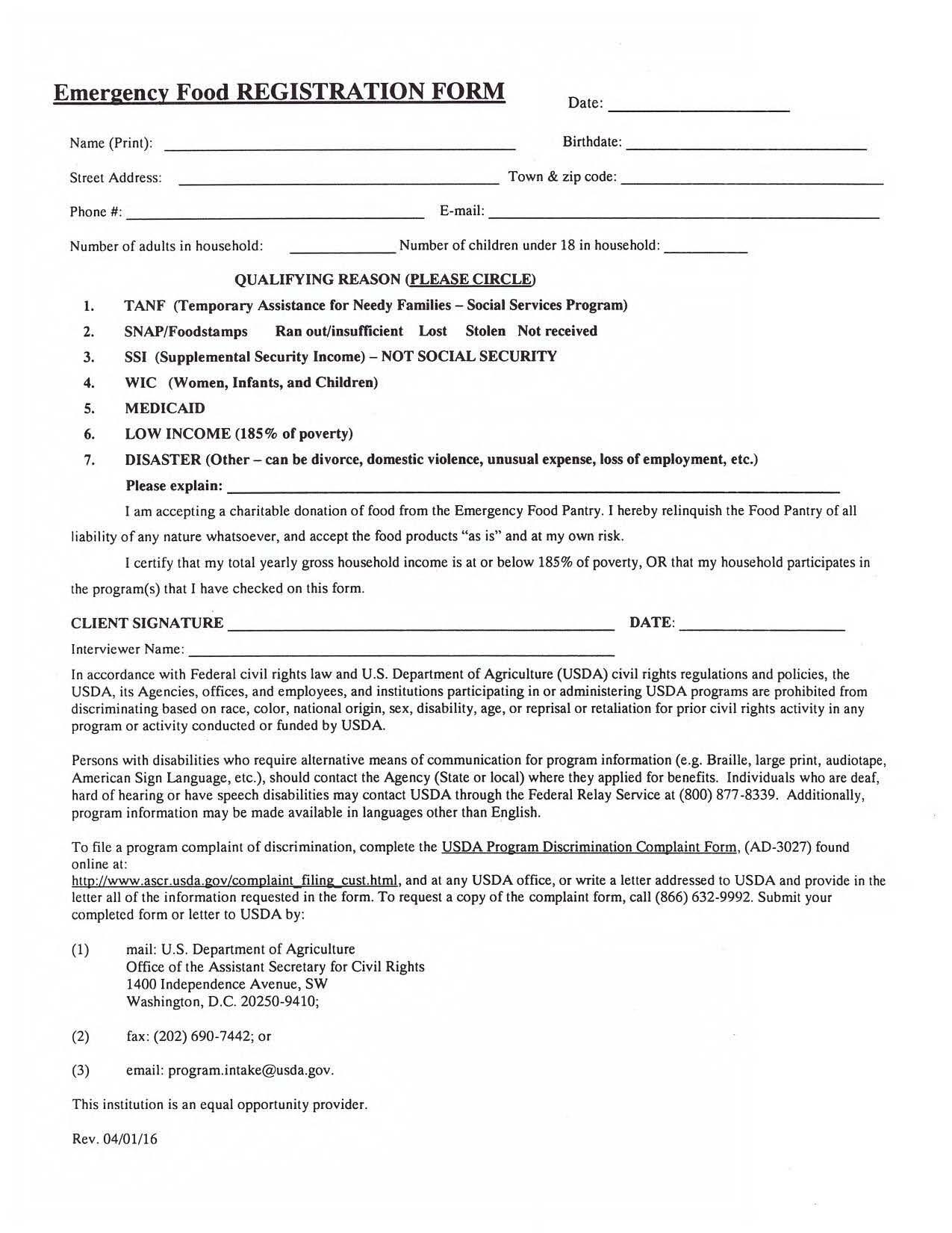 PLEASE FILL-OUT THE EMERGENCY FOOD REGISTRATION FORM (Atlantic County ...
