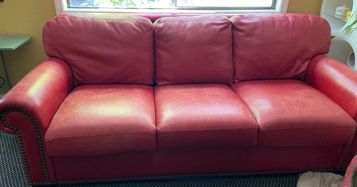 Gently used beautiful red leather couch that becomes a comfortable ...