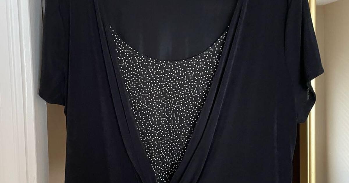 Jaclyn Smith Womens Xl Black Wrap Effect Scoop Neck Short For 10 In