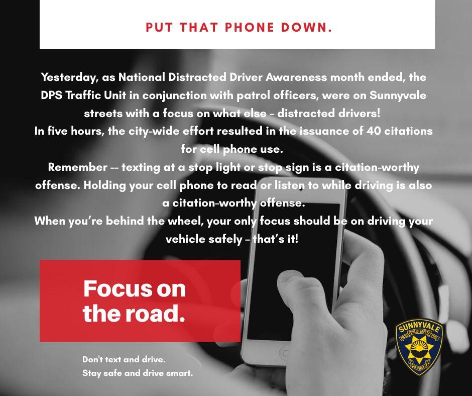 Yesterday, as National Distracted Driver Awareness month ended, the DPS ...
