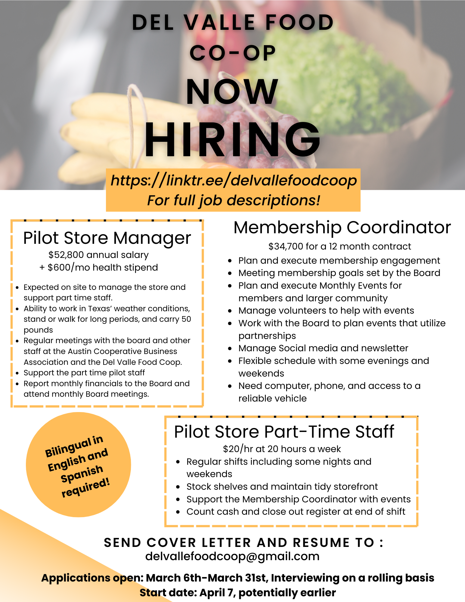 Del Valle job opportunities at the food co-op. (Del Valle Libraries ...