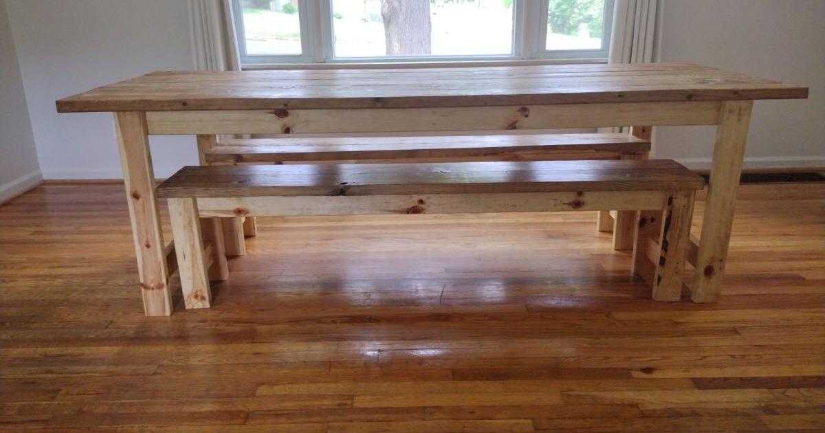 Hand made Wooden table and 2 benches for $120 in Shawnee, KS | For Sale ...