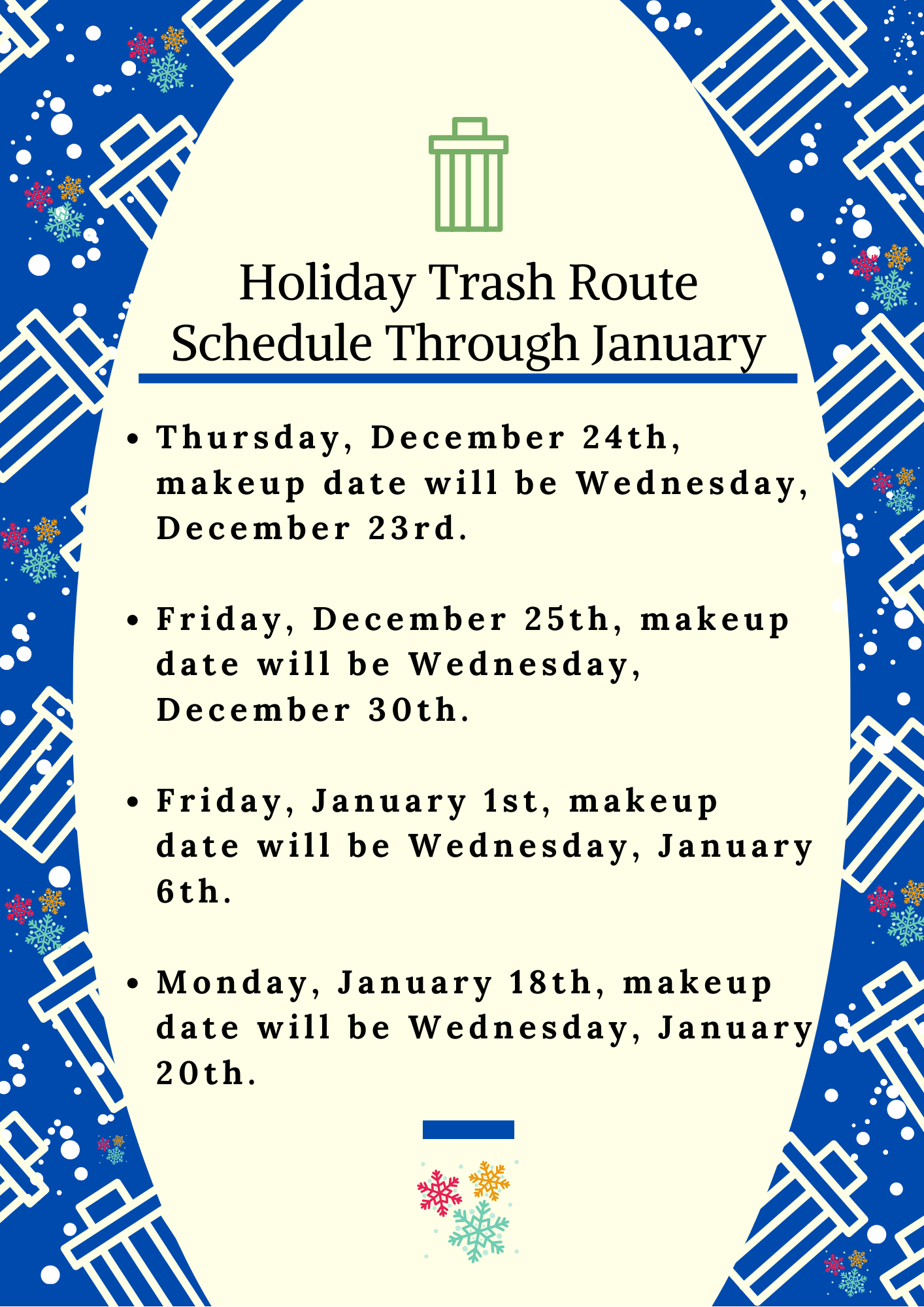 Holiday Trash Route Schedule Through January (City of Bethany ...