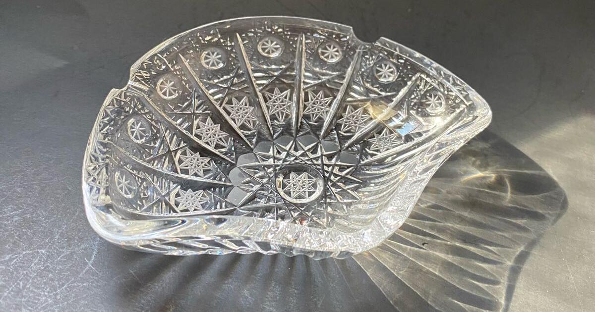 Vintage Poltar Crystal Glass Ashtray Trinket Dish 24% lead 4.5”x4” Fan ...