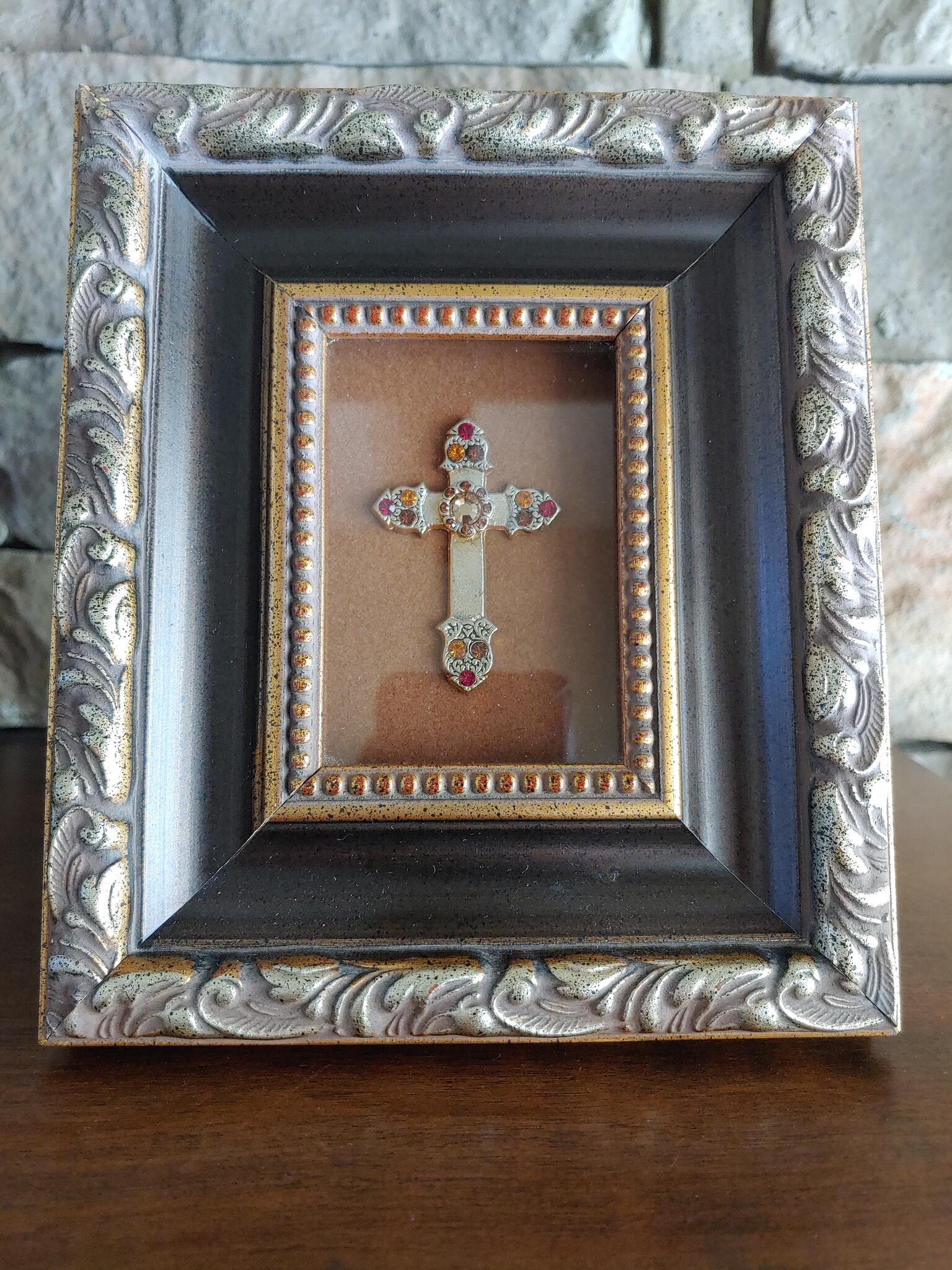 BELINDA MILEY COLLECTION, GORGEOUS WOOD SHADOW BOX CROSS WITH JEWELS ON ...