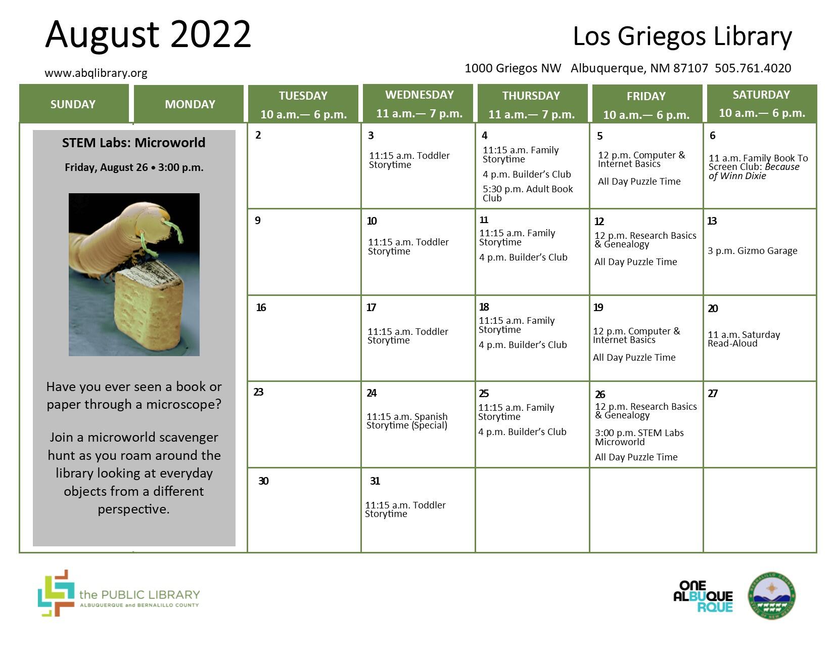 Los Griegos Library, August 2022 Calendar & Programs (City of ...