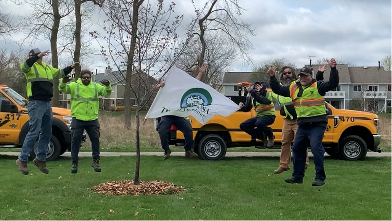 Public Works Forestry Team Is Jumping For Joy On Arbor Day Village Of