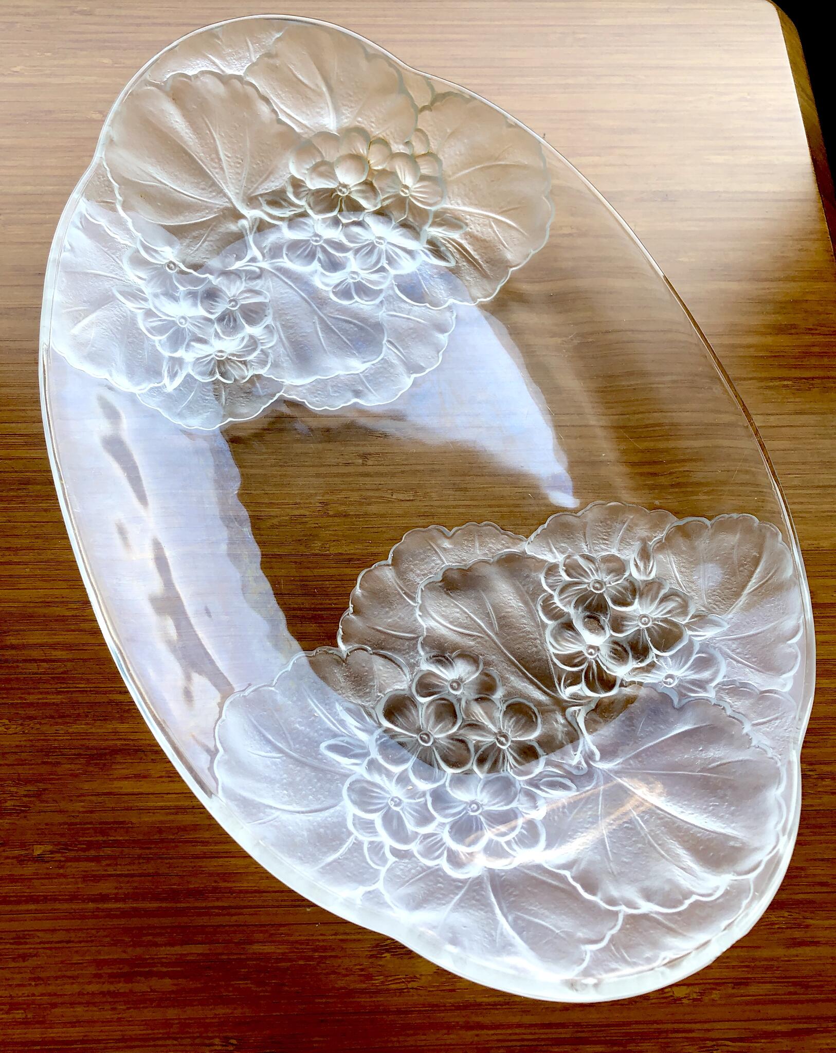 Vintage HOYA Crystal Frosted Glass DISH - from Japan. Art Relief Series ...