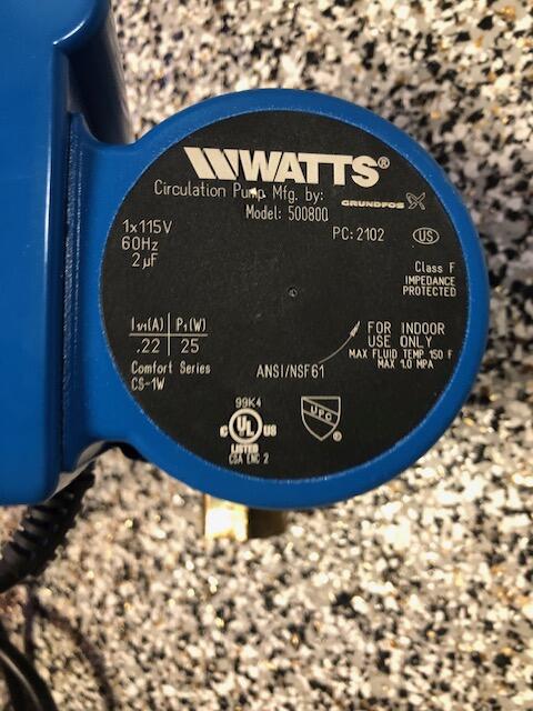 WATTS Model 500800 Instant hot water recirculating pump. for $40 in ...