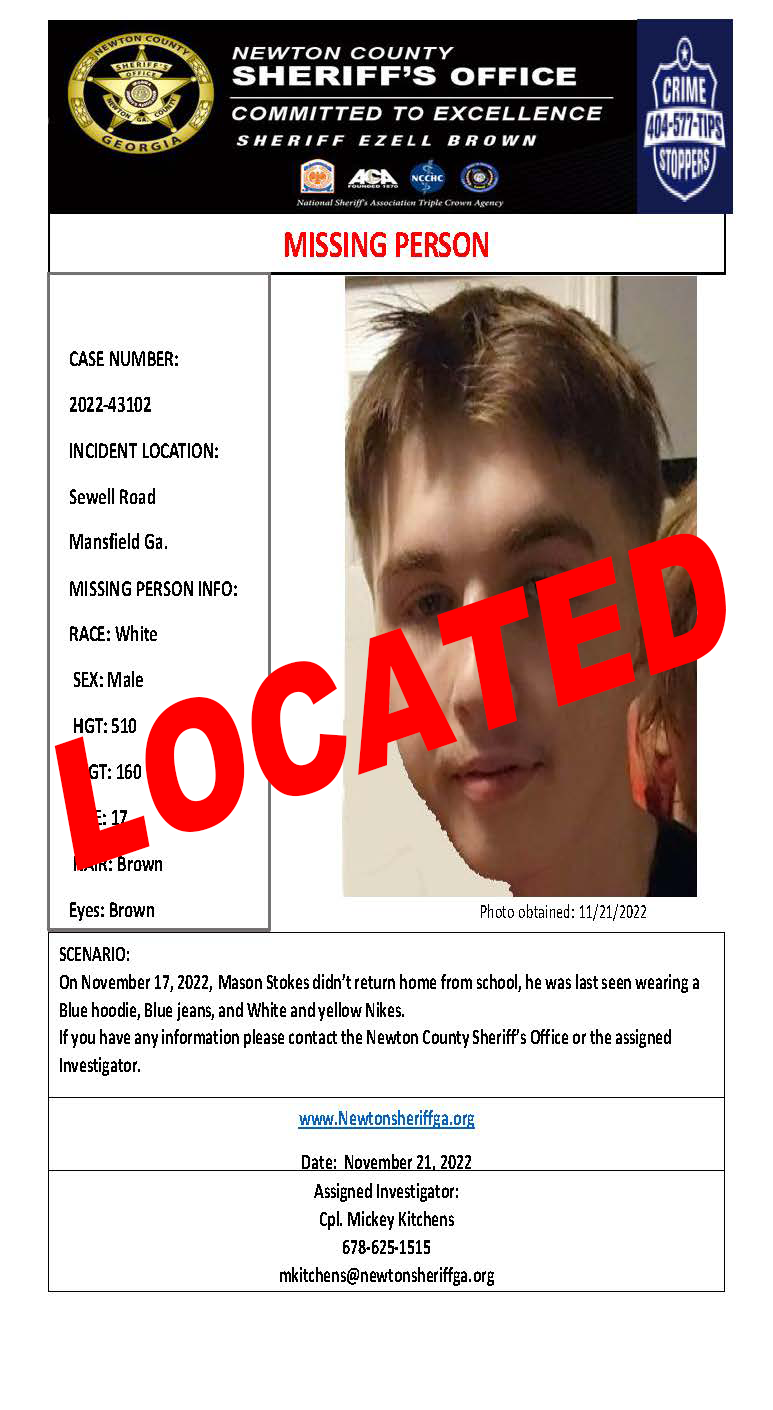 MISSING PERSON: Mason Stokes *** (Newton County Sheriff's Office ...