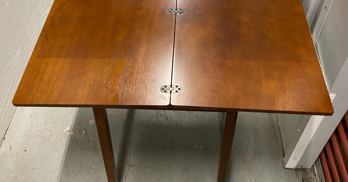 Brown Wood Table / Desk. Table Top Folds in Half. Storage Compartment ...
