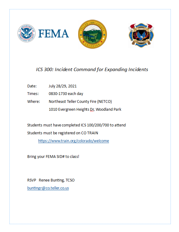 ICS 300: Incident Command for Expanding Incidents (Teller County ...