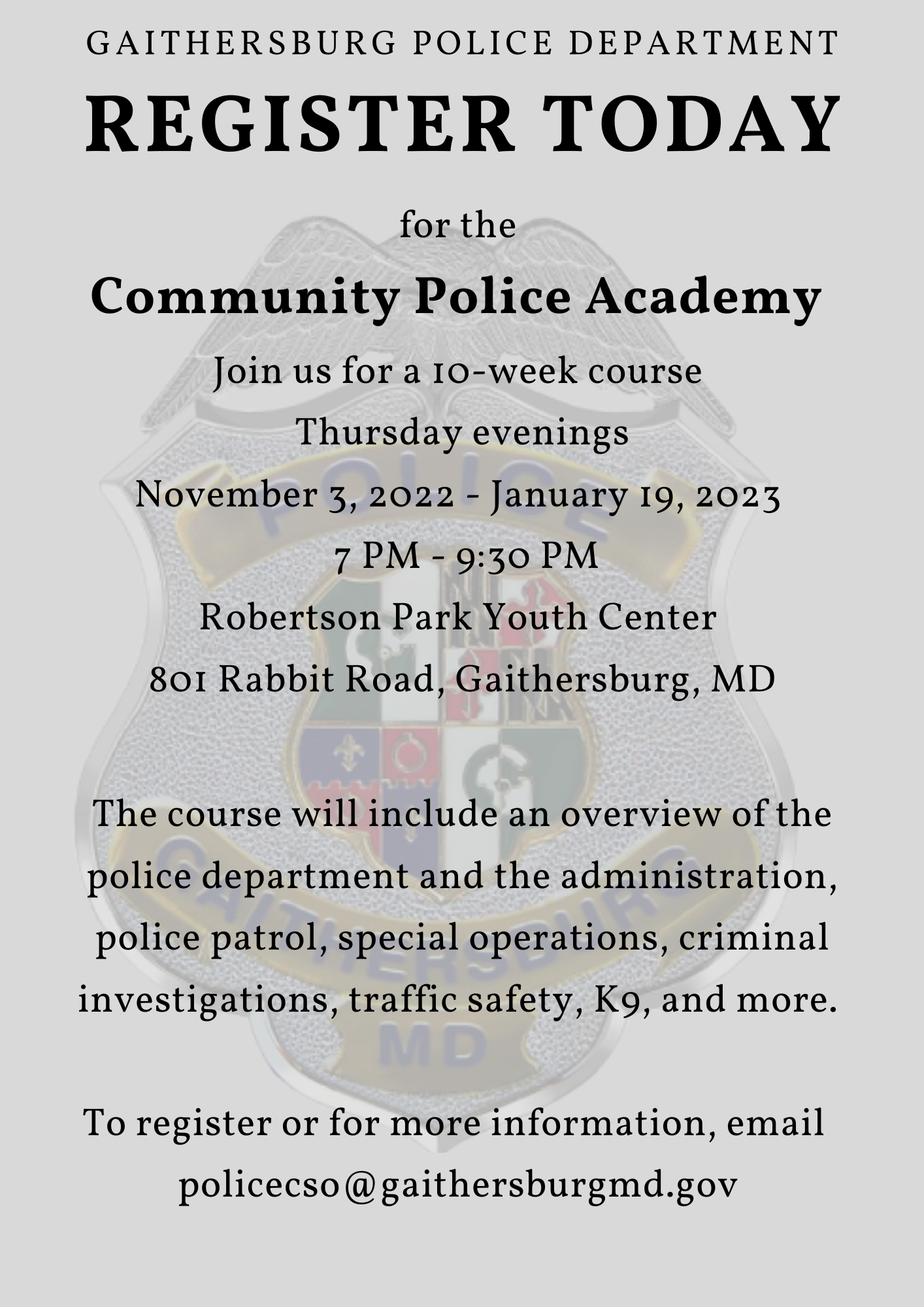 Register for the Upcoming Community Police Academy (Gaithersburg Police ...