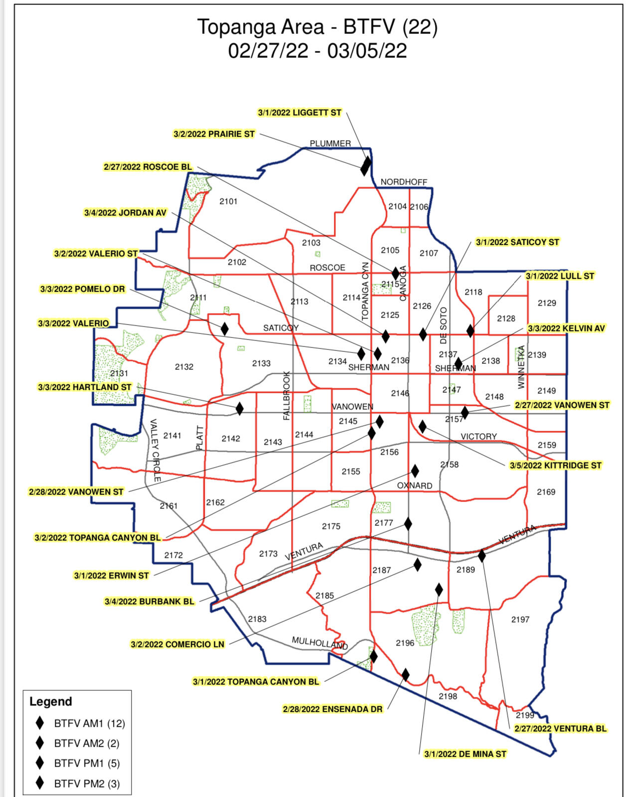 LAPD TOPANGA DIVISION Weekly Crime Maps (Los Angeles Police Department ...