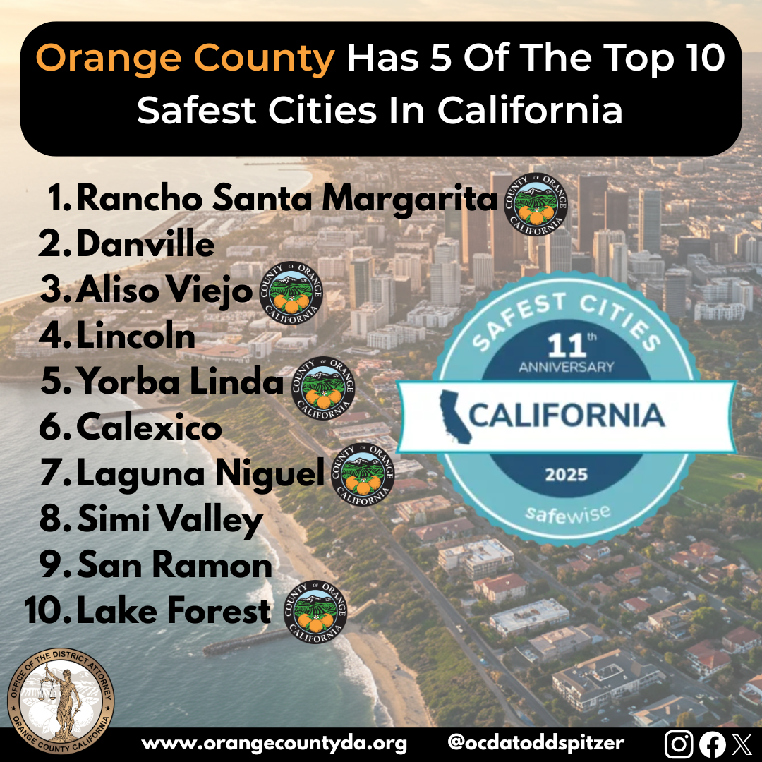 Orange County is home to five of the 10 safest cities in California ...