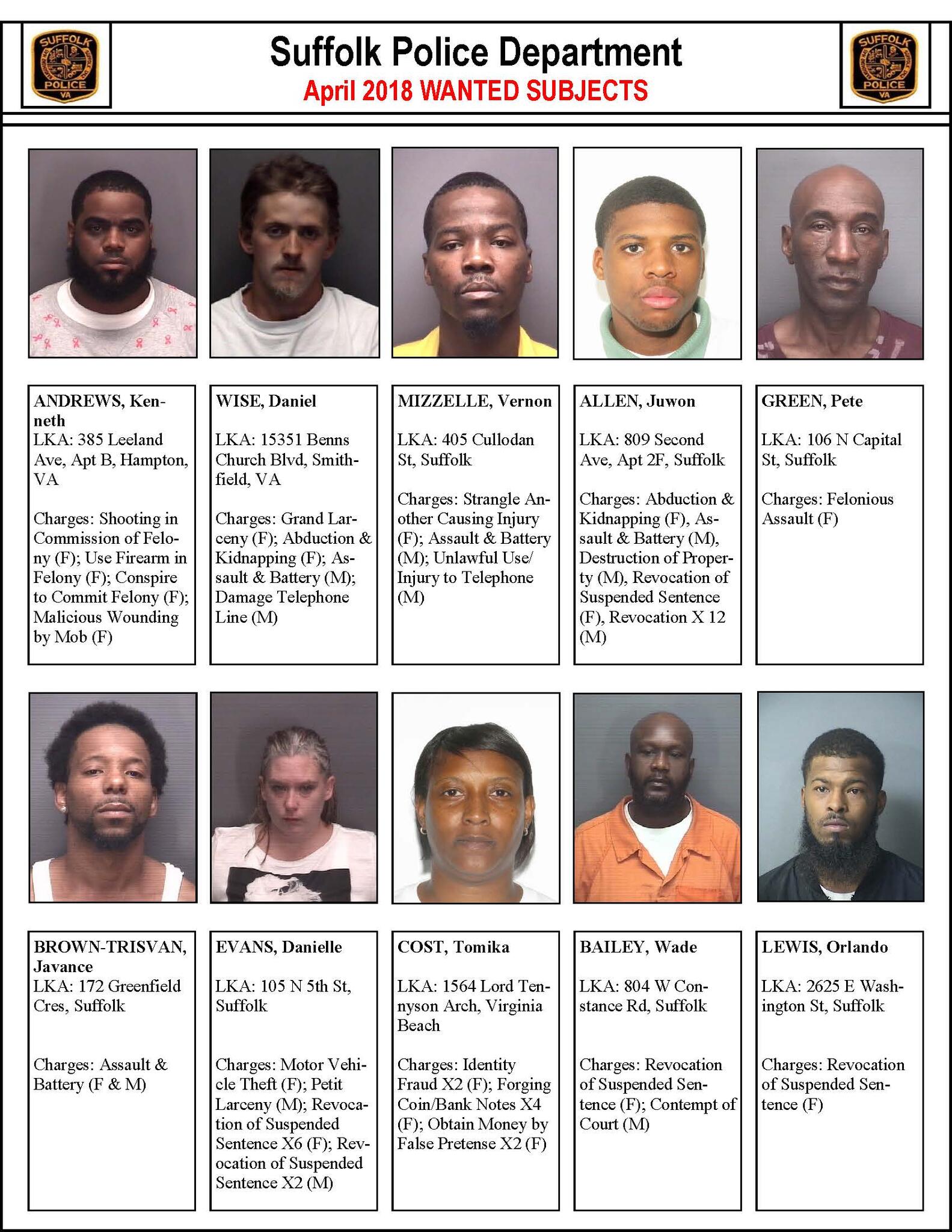 Suffolk Police Department Most Wanted - April 2018 (Suffolk Police ...